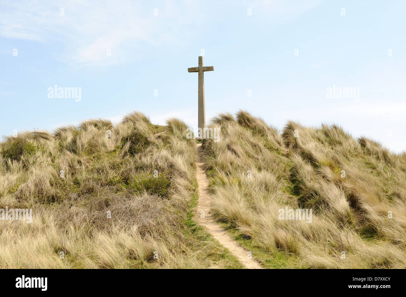 Cross dedicated to the Celtic Saint Piran on Penhale Sand Perrenporth ...