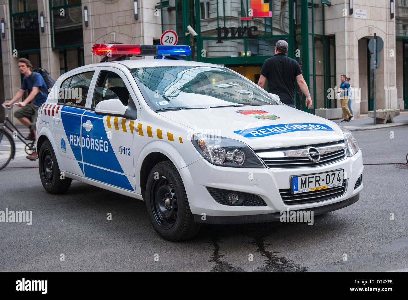 Budapest Hungary Jewish Quarter police car blue & white officer ...