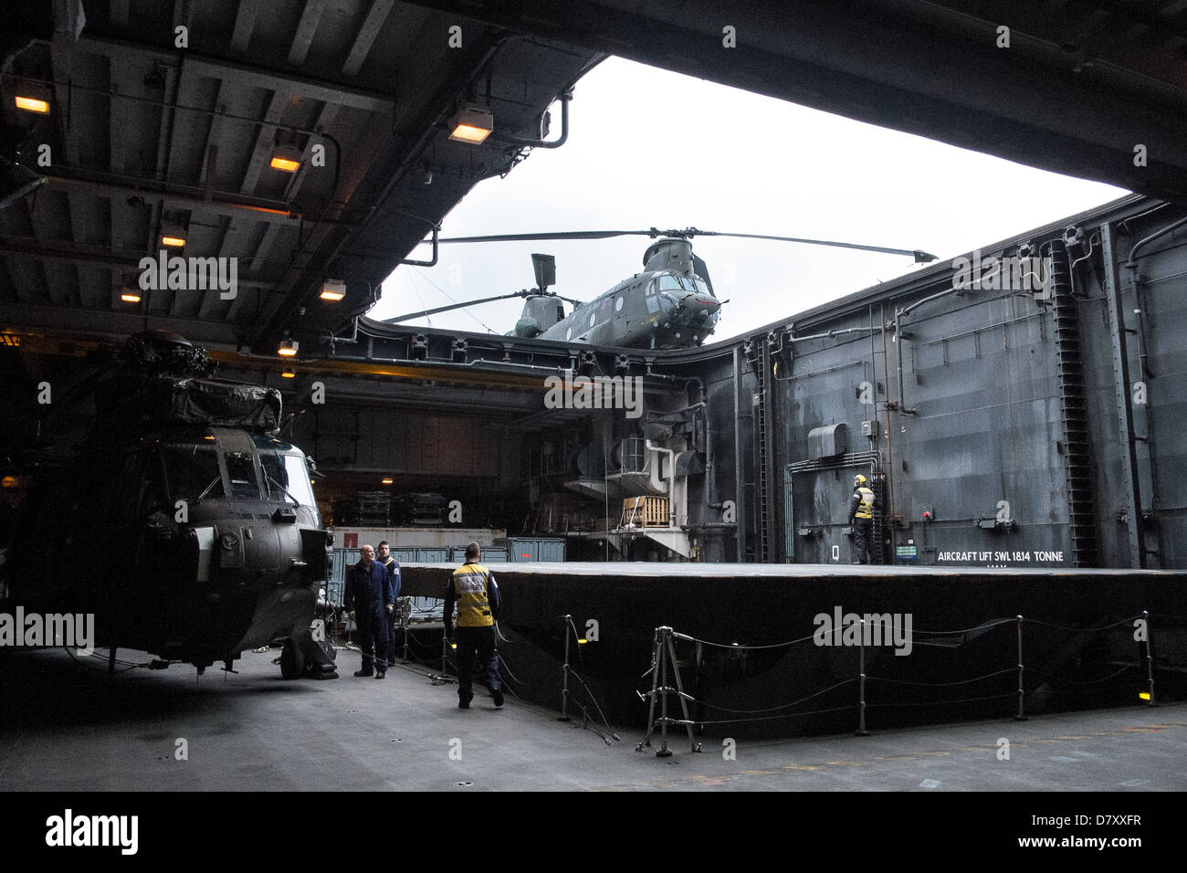 Main Aircraft Hangar onboard Royal Navy Aircraft Carrier HMS ...