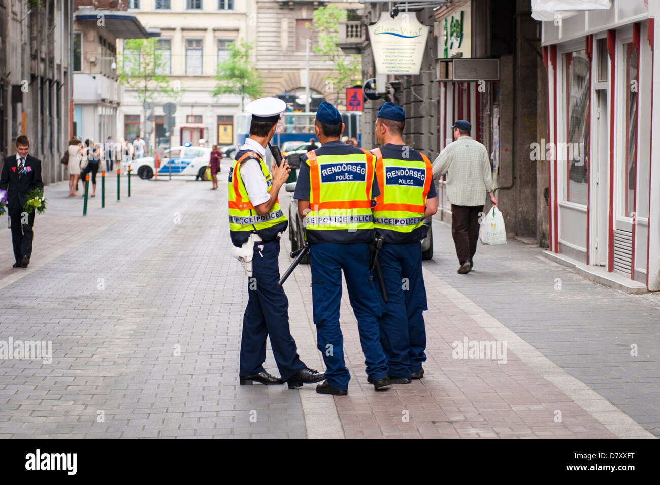 Budapest Hungary Jewish quarter 3 three armed police officer officers ...