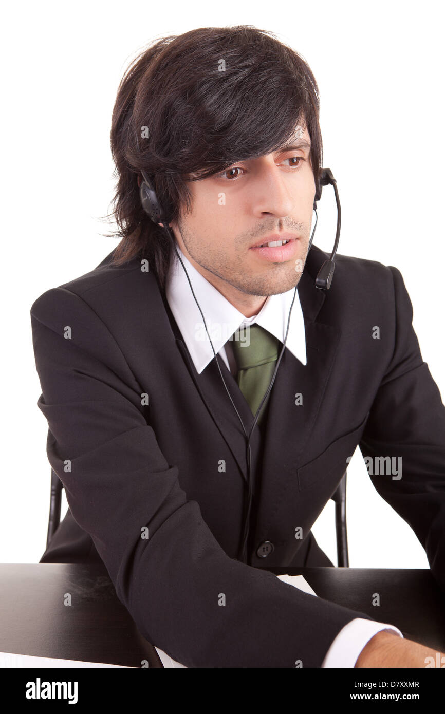 Young telephone operator at work Stock Photo - Alamy