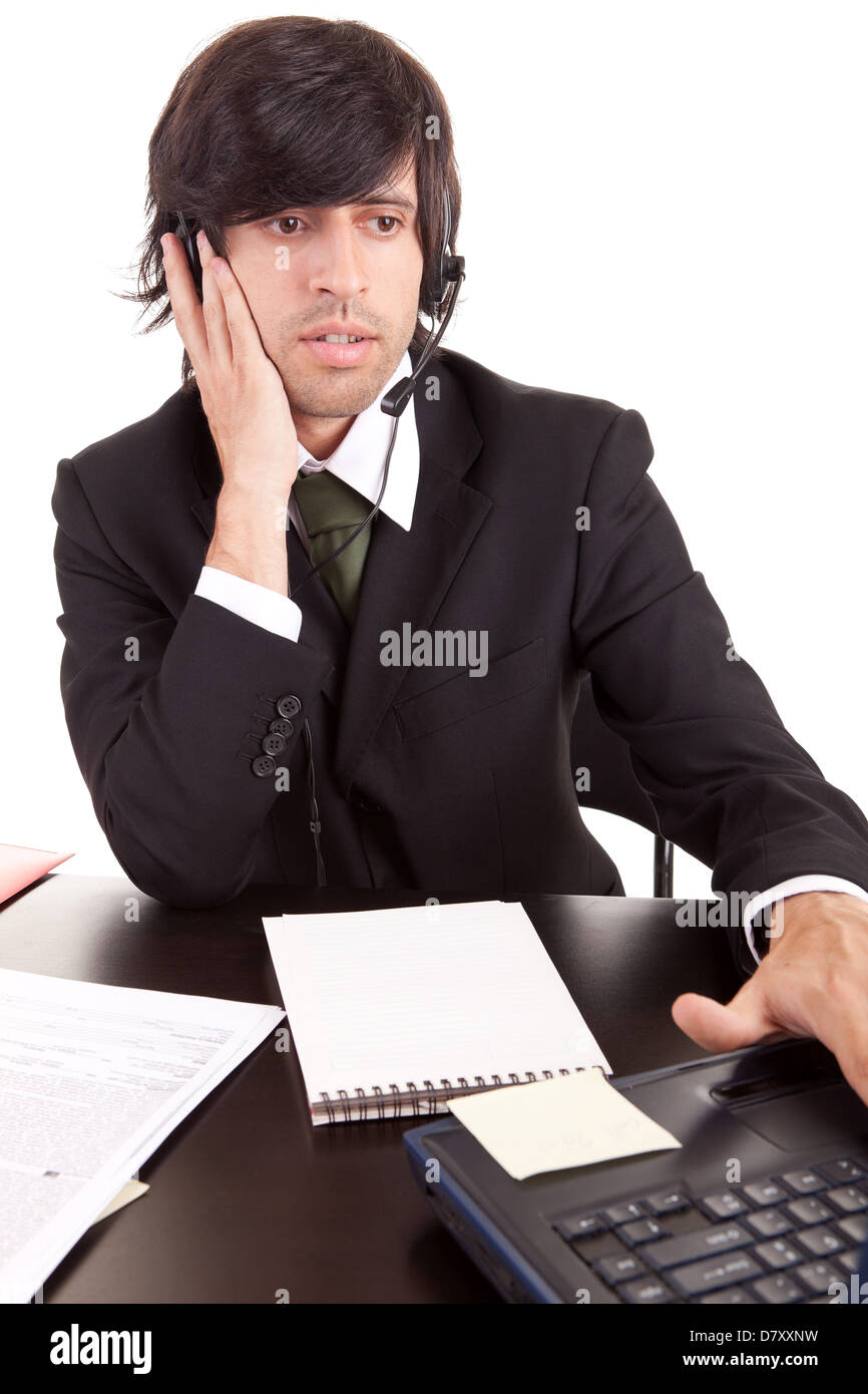 Young telephone operator at work Stock Photo - Alamy