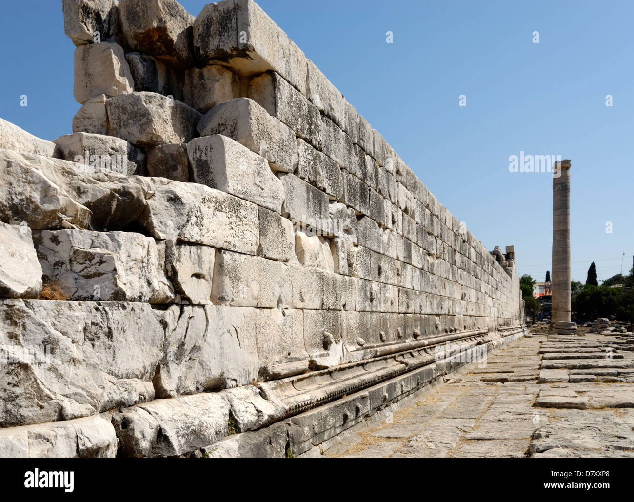 Didyma. Turkey. The massive south walls and an unfluted lone column of ...