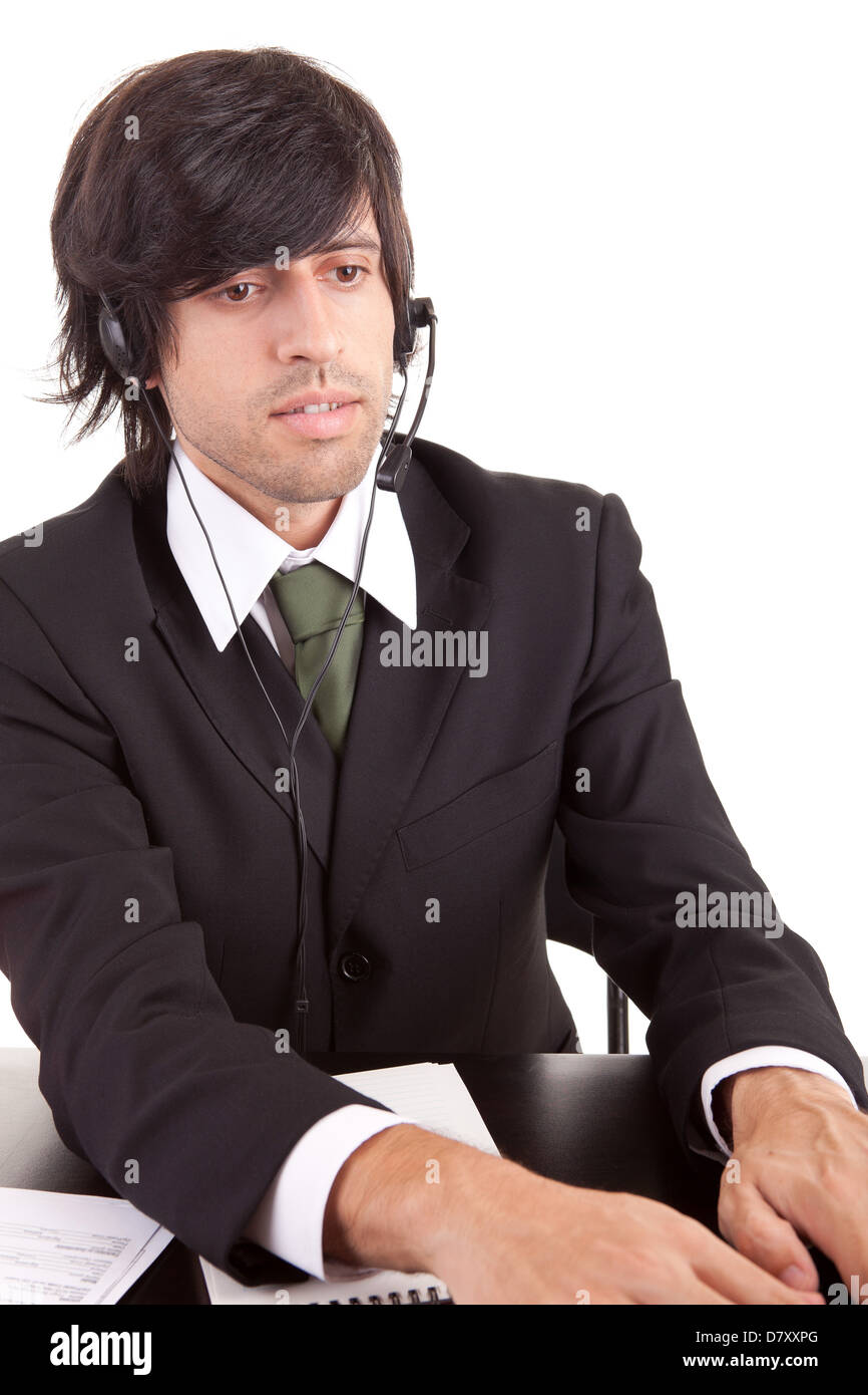 Young telephone operator at work Stock Photo - Alamy