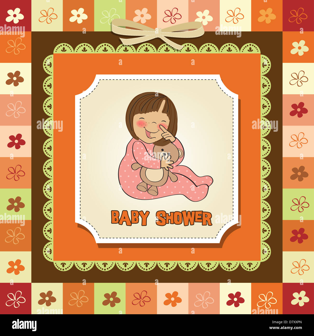 little baby girl play with her teddy bear toy Stock Photo - Alamy