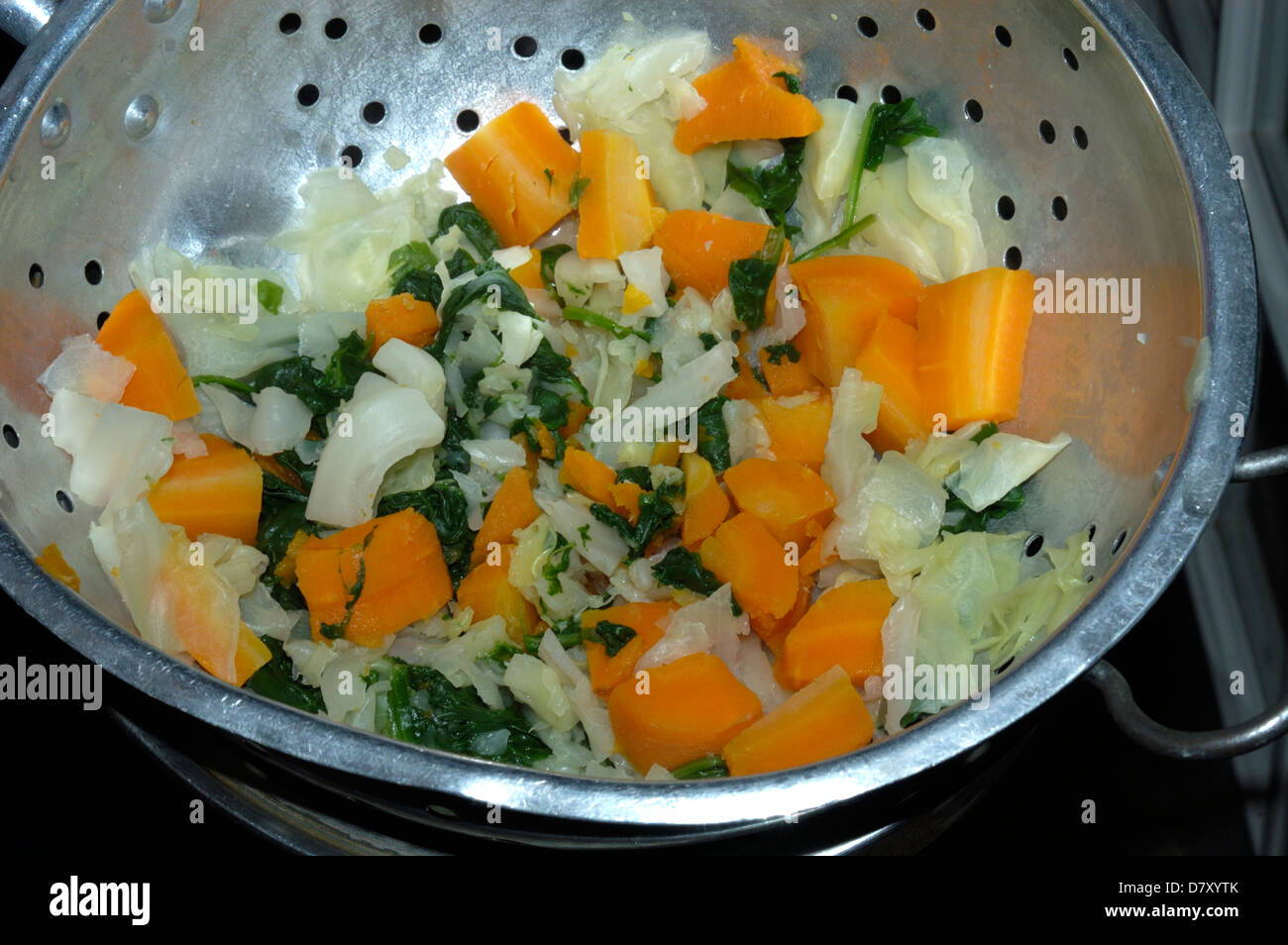 Cooked Organic Mixed Vegetables ( Carrots, Cabbage, Spinach Stock Photo ...