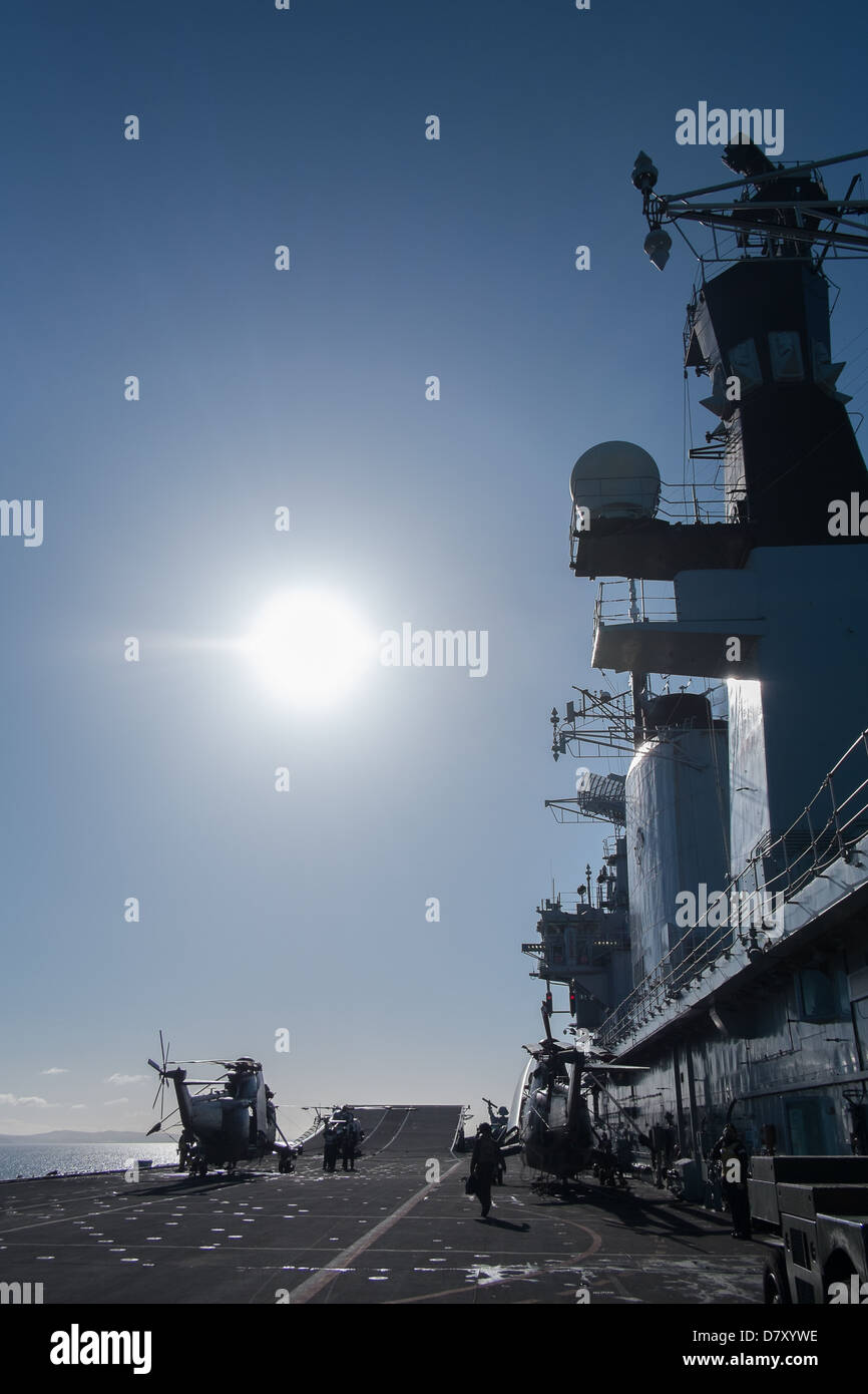 Flight-deck operations at sea onboard Royal Navy Aircraft carrier HMS ...
