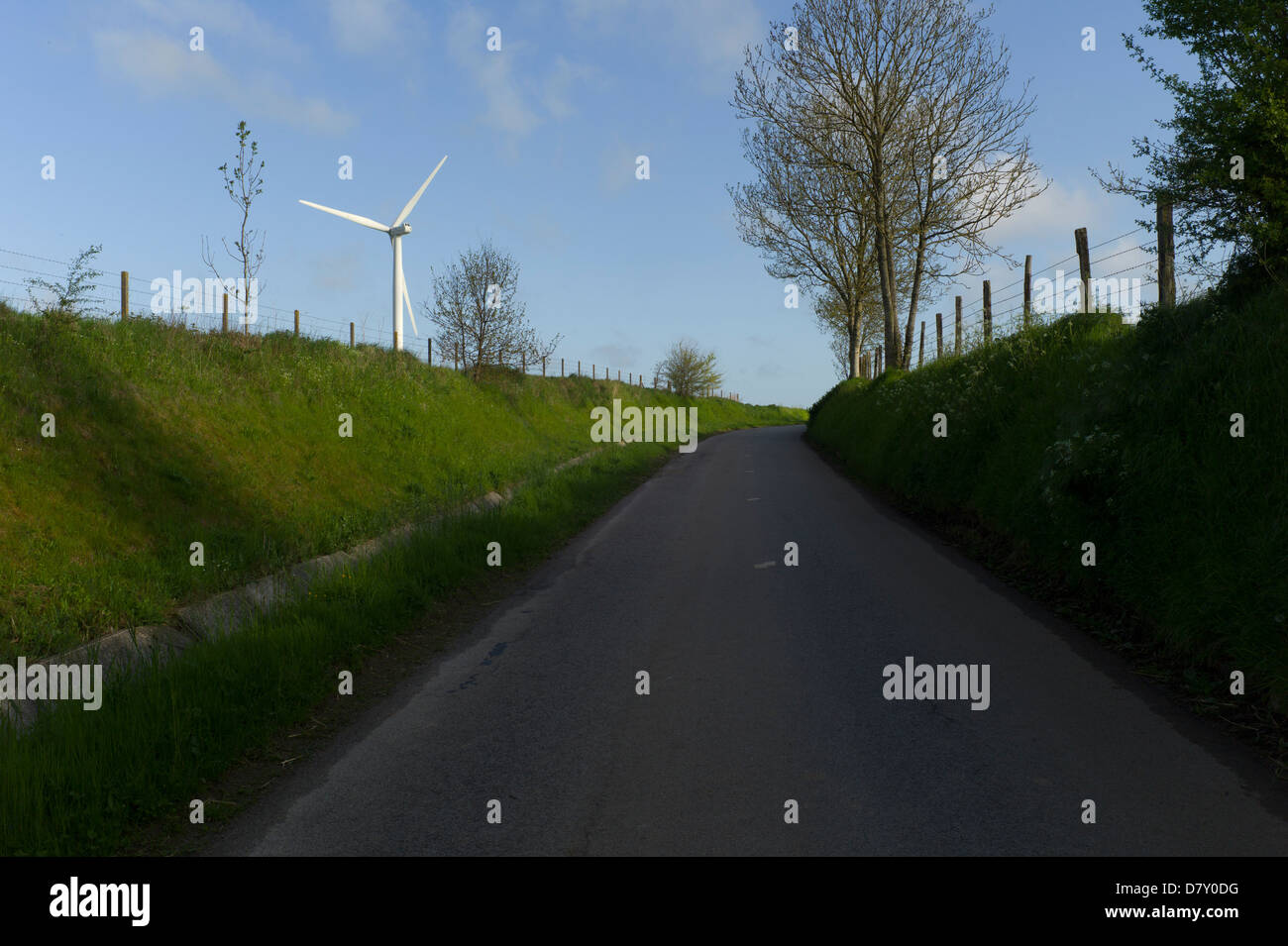 Country road, Normandy, France, tree and wind turbine Stock Photo - Alamy