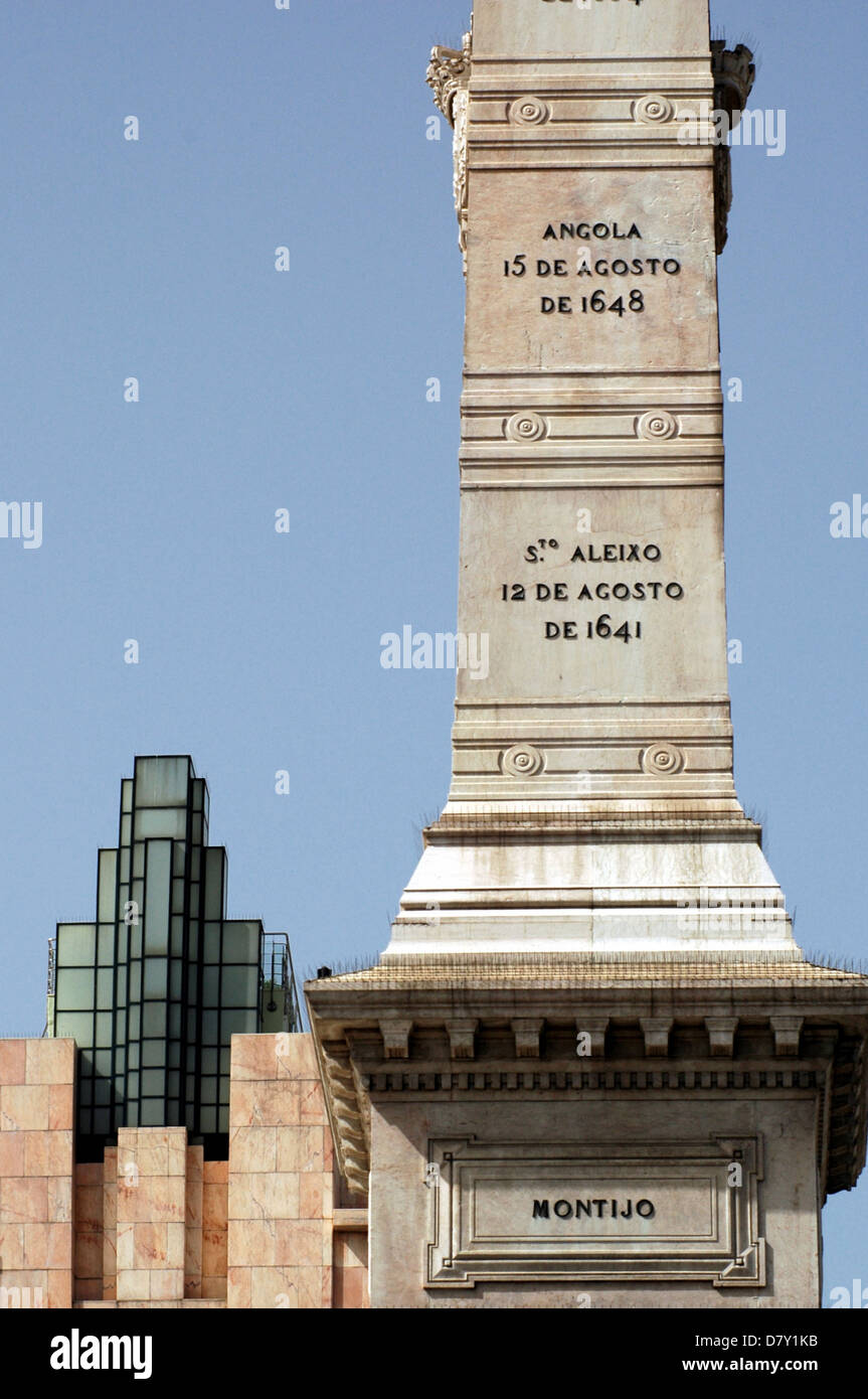 Obelisk with names and dates of Portuguese Restoration War in 1640 in ...