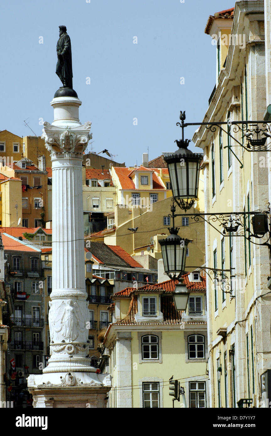 Statue of Don Pedro IV on the Don Pedro square also called Rossio in ...