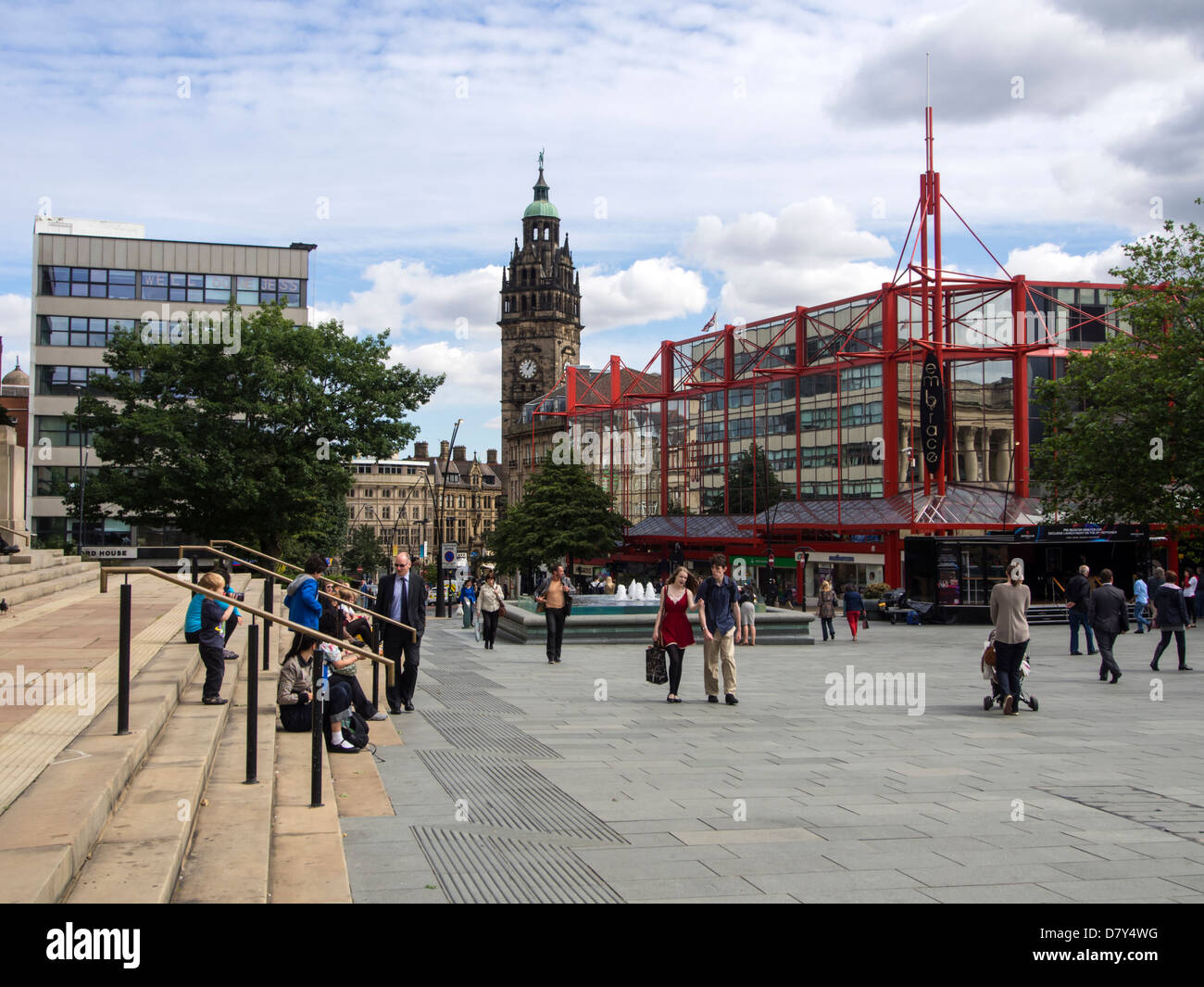 Barkers pool in Sheffield city center with Town Hall offices retail ...