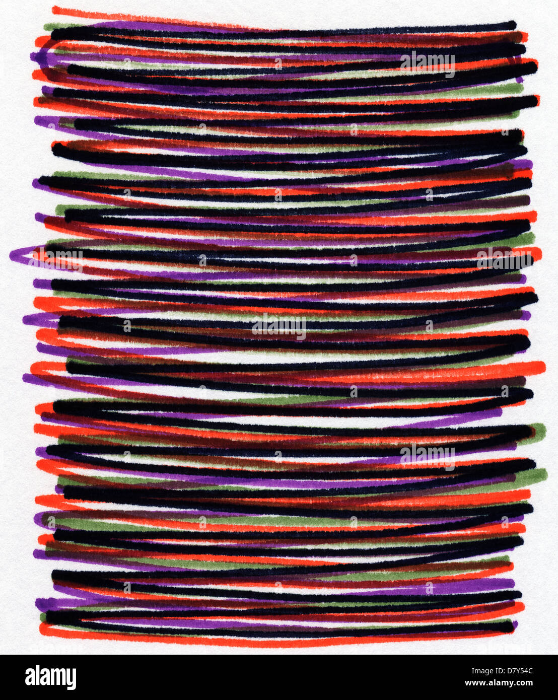 Felt tip marker pen dark colour scribble lines on white paper Stock ...