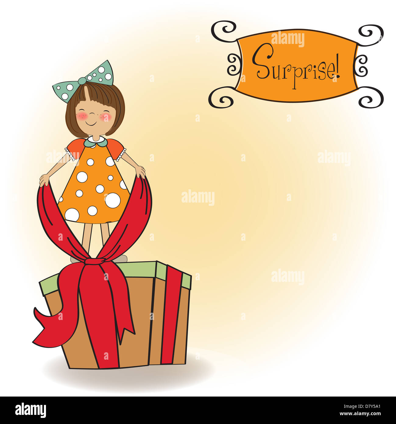 a nice girl with a big gift box, vector illustration Stock Photo - Alamy