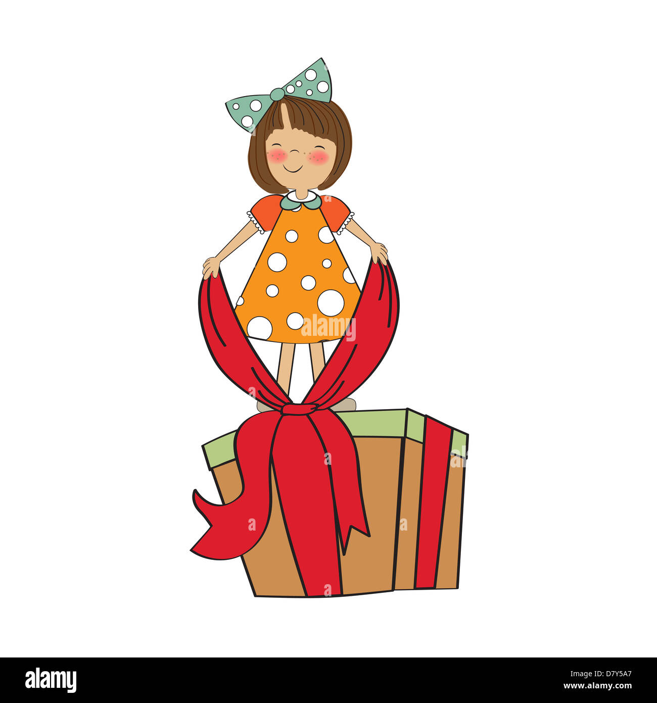 a nice girl with a big gift box, vector illustration Stock Photo - Alamy
