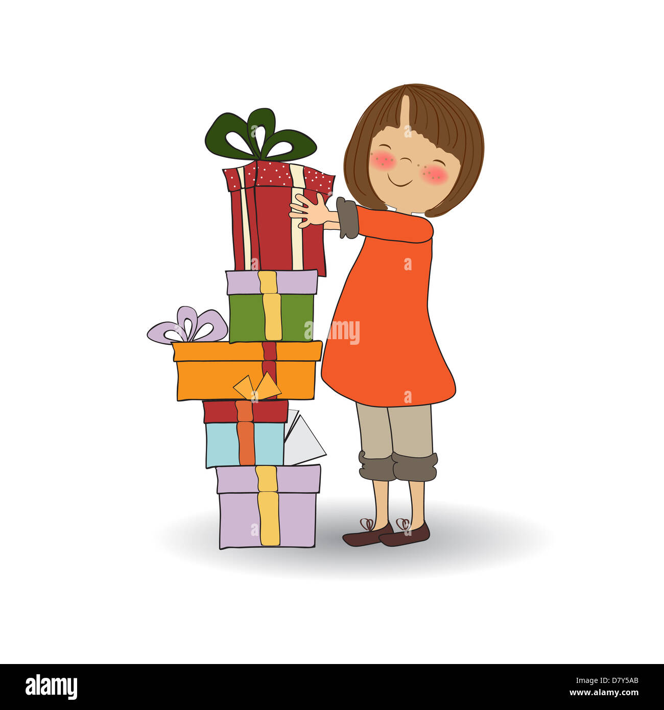 young girl with gift, vector illustration Stock Photo - Alamy
