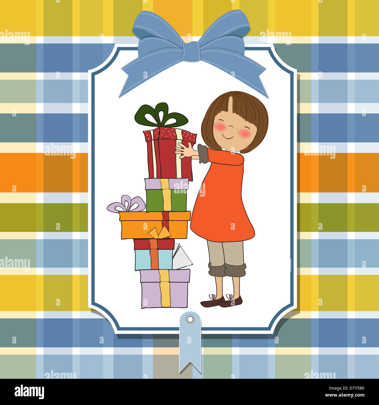 young girl with gift, vector illustration Stock Photo - Alamy