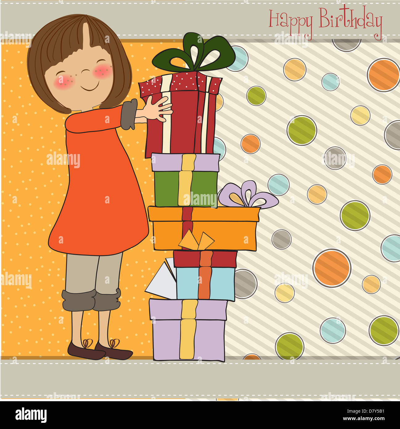 young girl with gift, vector illustration Stock Photo - Alamy