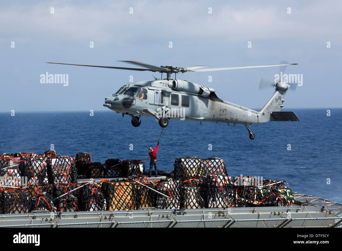 A Sea Hawk picks up cargo at sea Stock Photo - Alamy