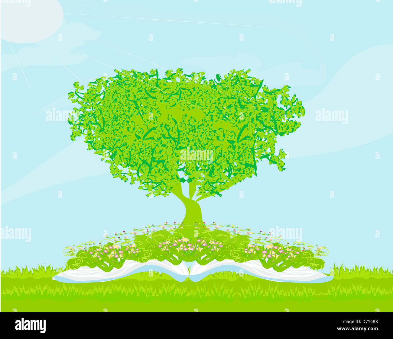 Book with tree on natural background Stock Photo - Alamy
