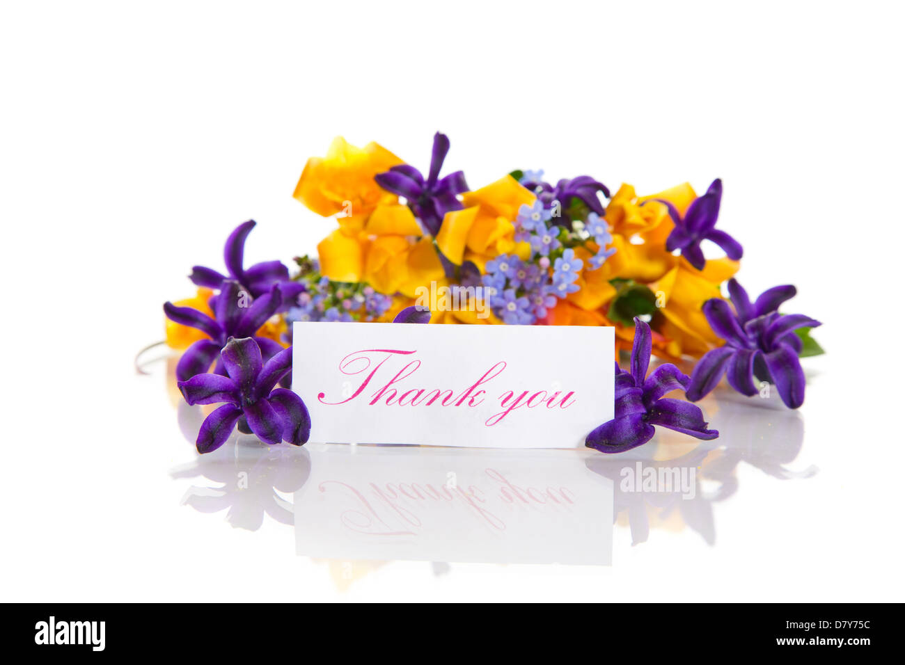 spring bouquet of flowers with gratitude on a white background Stock ...