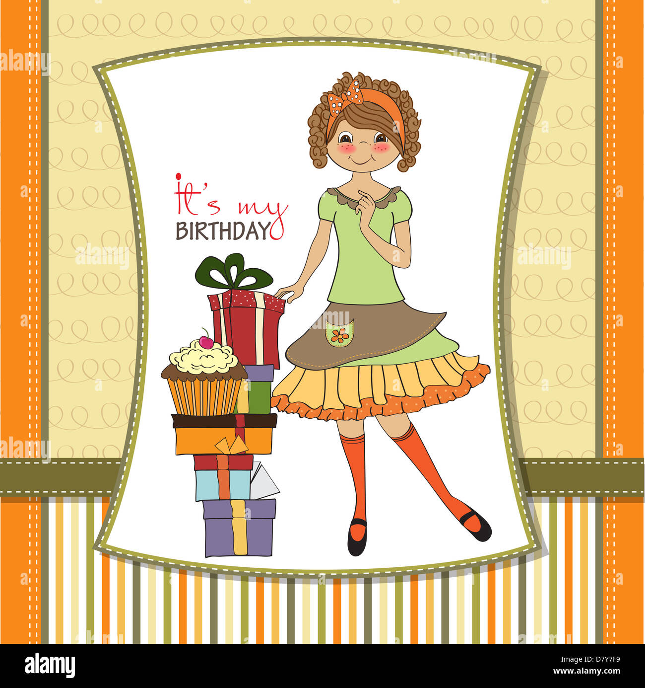 pretty young girl with gift, illustration in vector format Stock Photo ... pretty young girl with gift, illustration in vector format Stock Photo ...