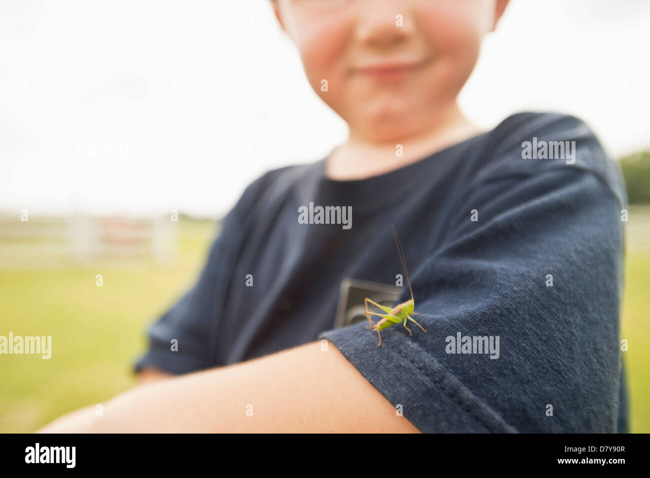 Caucasian boy playing with insect outdoors Stock Photo - Alamy