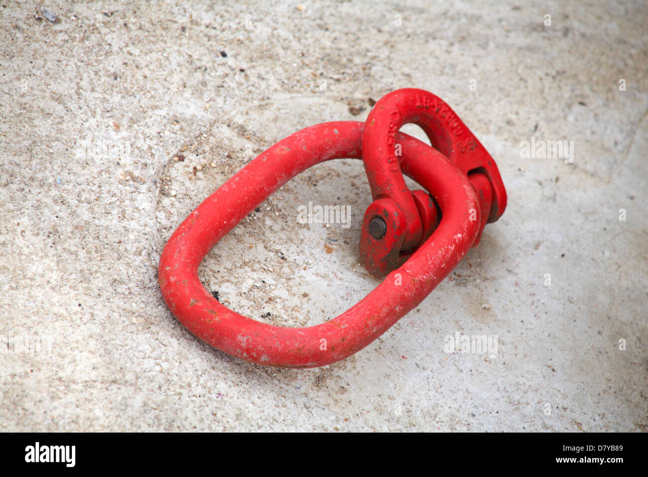 red mooring shackle set in concrete at Freshwater Bay, Isle of Wight ...