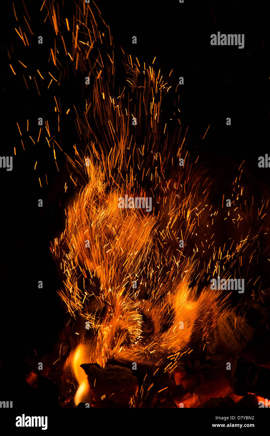 impression fire flames sparks open orange red flaring Stock Photo - Alamy