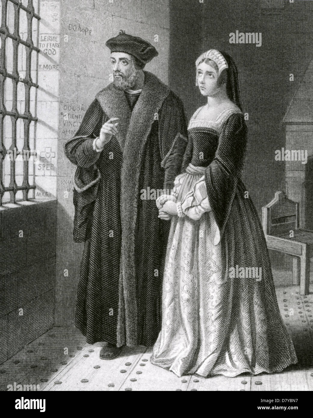 THOMAS MORE (1478-1535) in prison with his daughter Margaret Roper in a ...