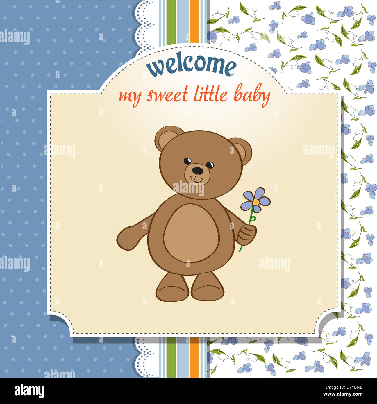 baby shower card with teddy bear toy, vector illustration Stock Photo ...