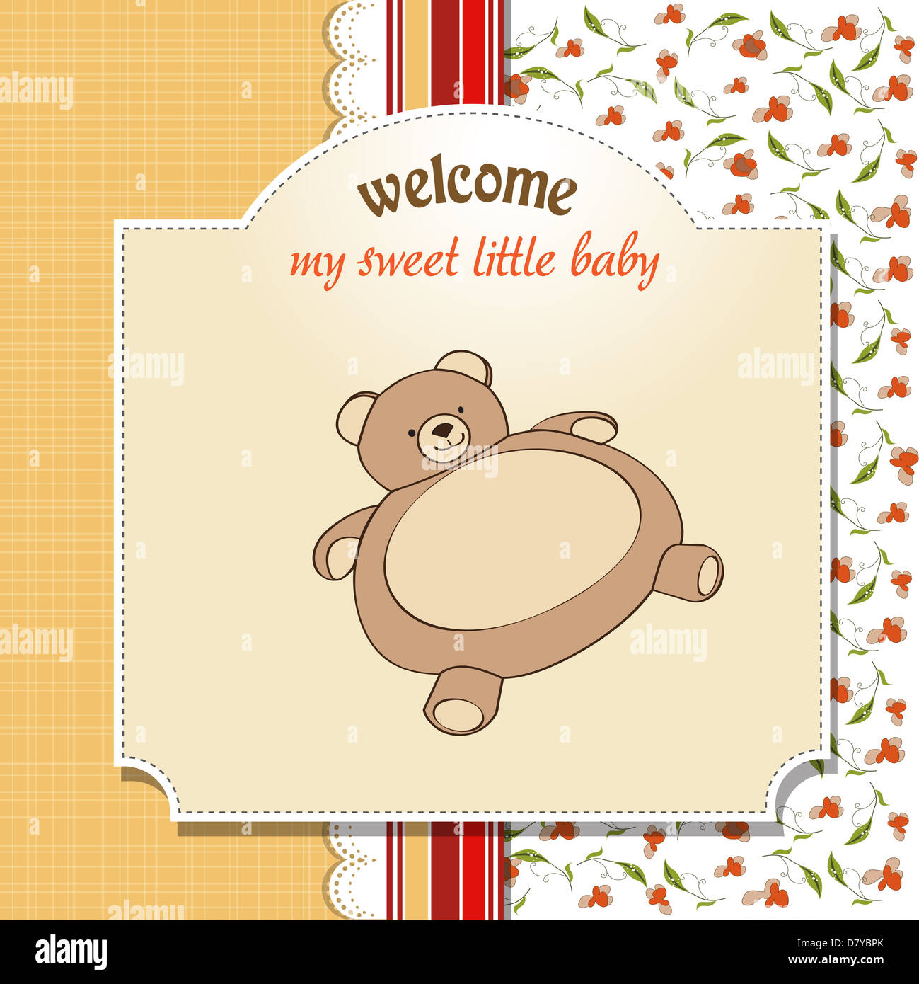 baby shower card with teddy bear toy, vector illustration Stock Photo ...