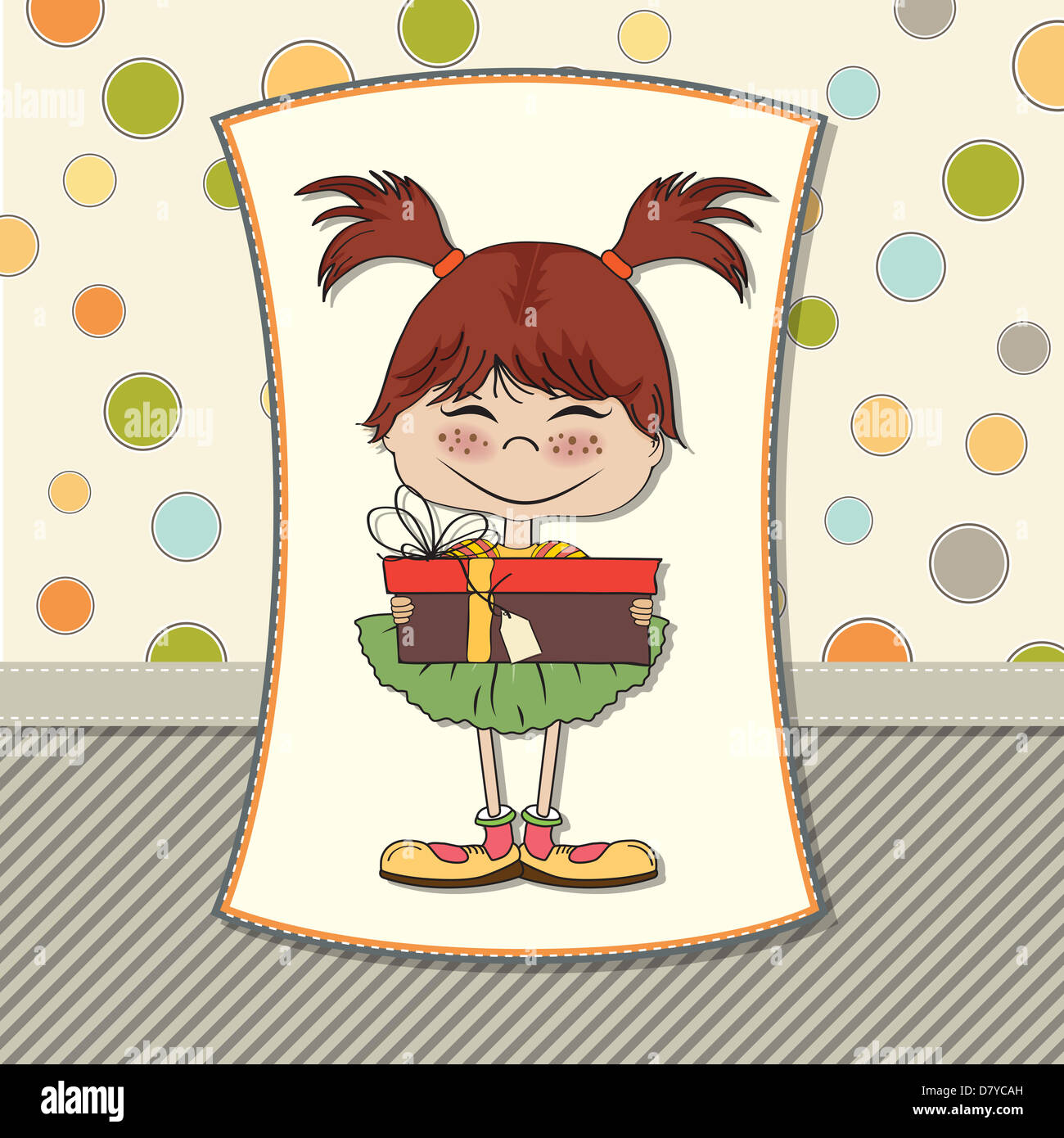 young girl with gift, vector illustration Stock Photo - Alamy