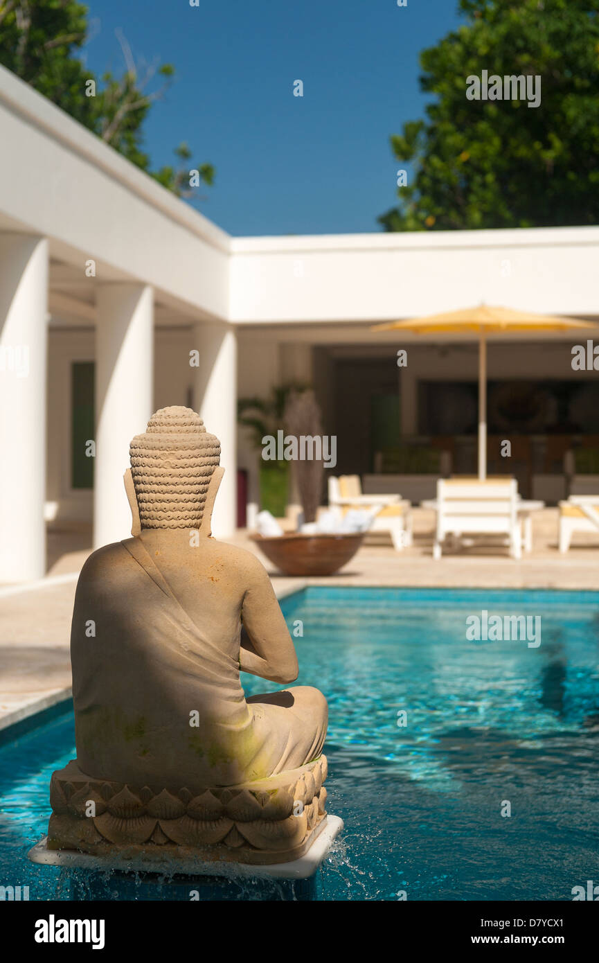 Detail of Buddha statue in front of swimming pool in spa of Couples ...