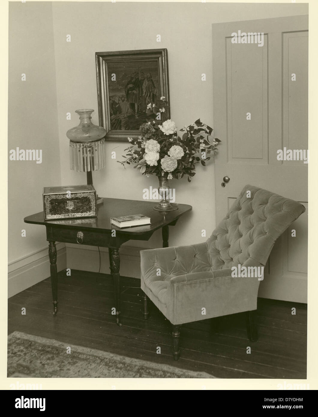 The image shows the back parlor of a manse, a historical and ...