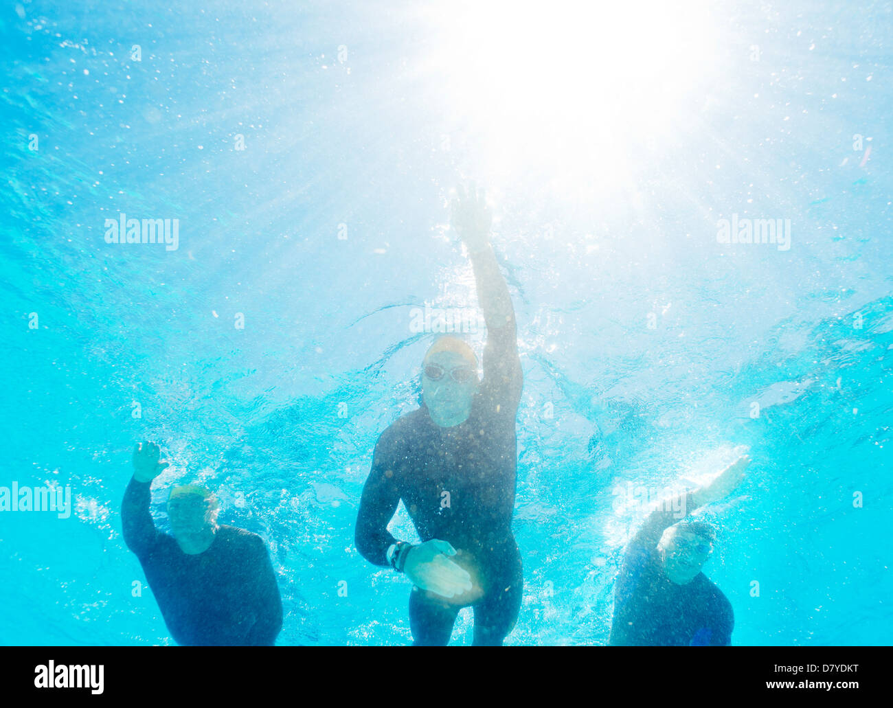 Triathletes in wetsuits underwater Stock Photo - Alamy