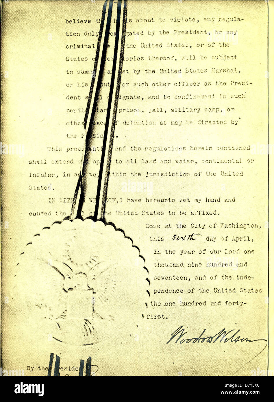 Wilson has signed declaration of war hi-res stock photography and ...