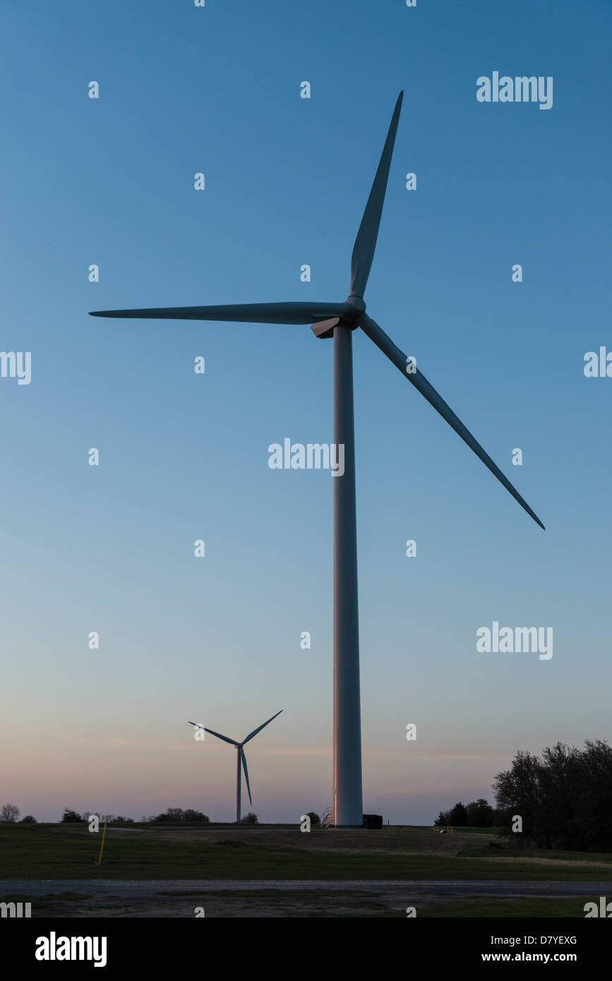 Wind turbines at sunset in central Oklahoma near Calument Stock Photo ...