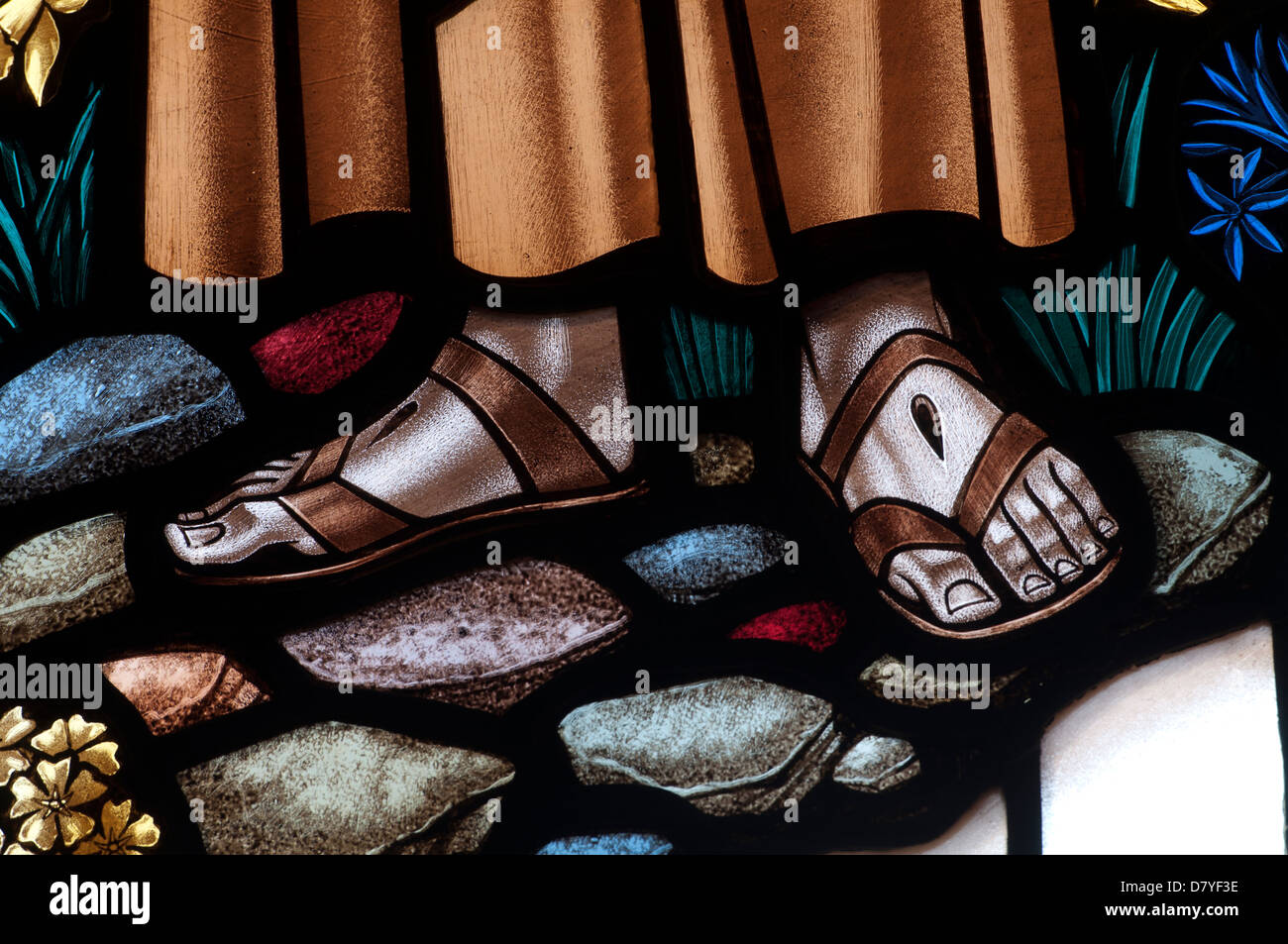 Feet of Saint Francis of Assisi with stigmata stained glass, St. Peter ...