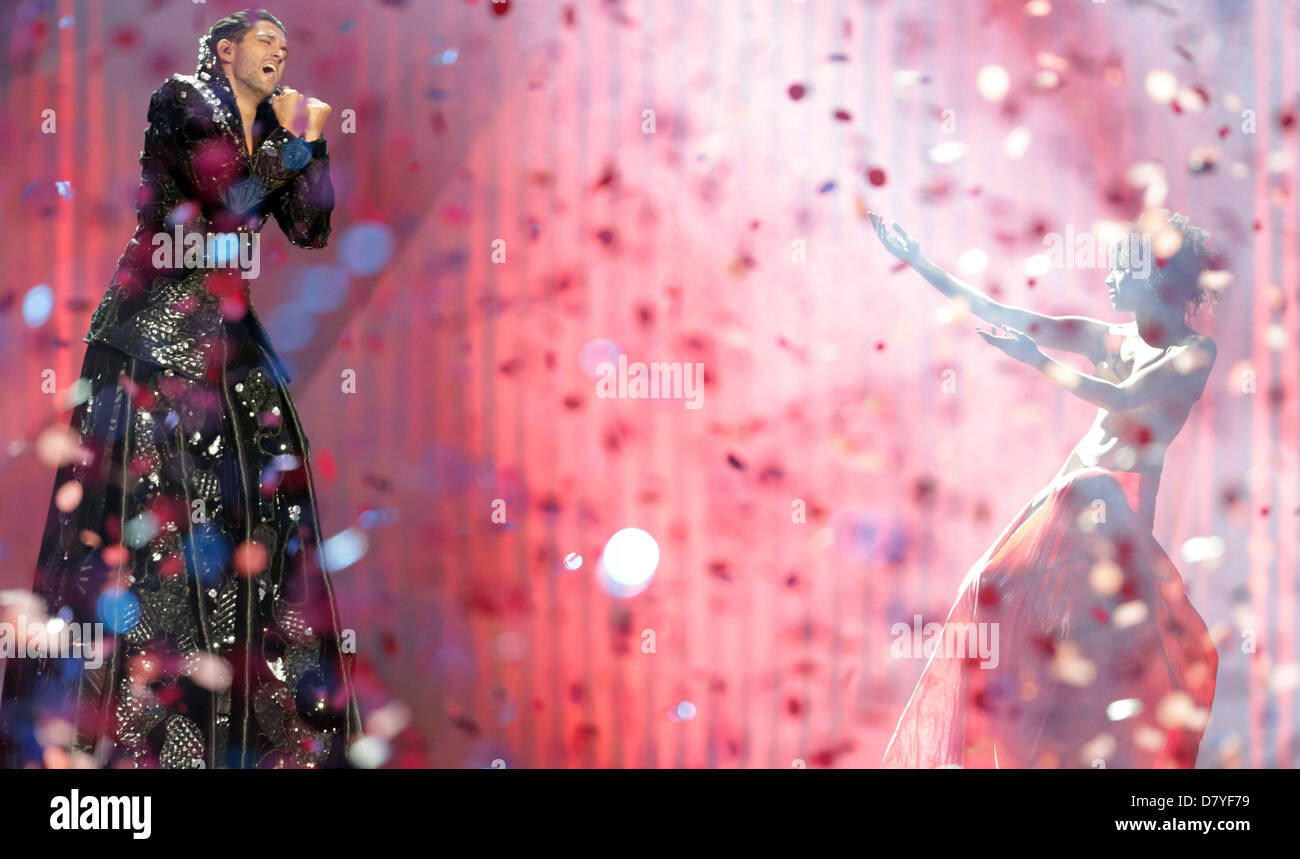 Singer Cezar representing Romania performing during the dress rehearsal ...