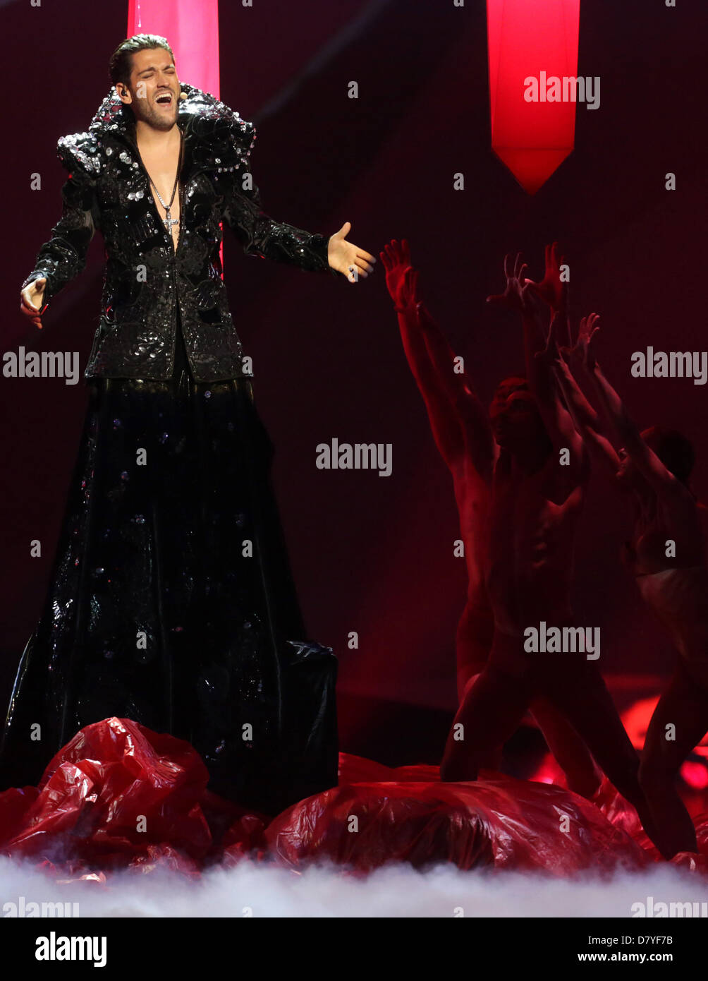 Singer Cezar representing Romania performing during the dress rehearsal ...