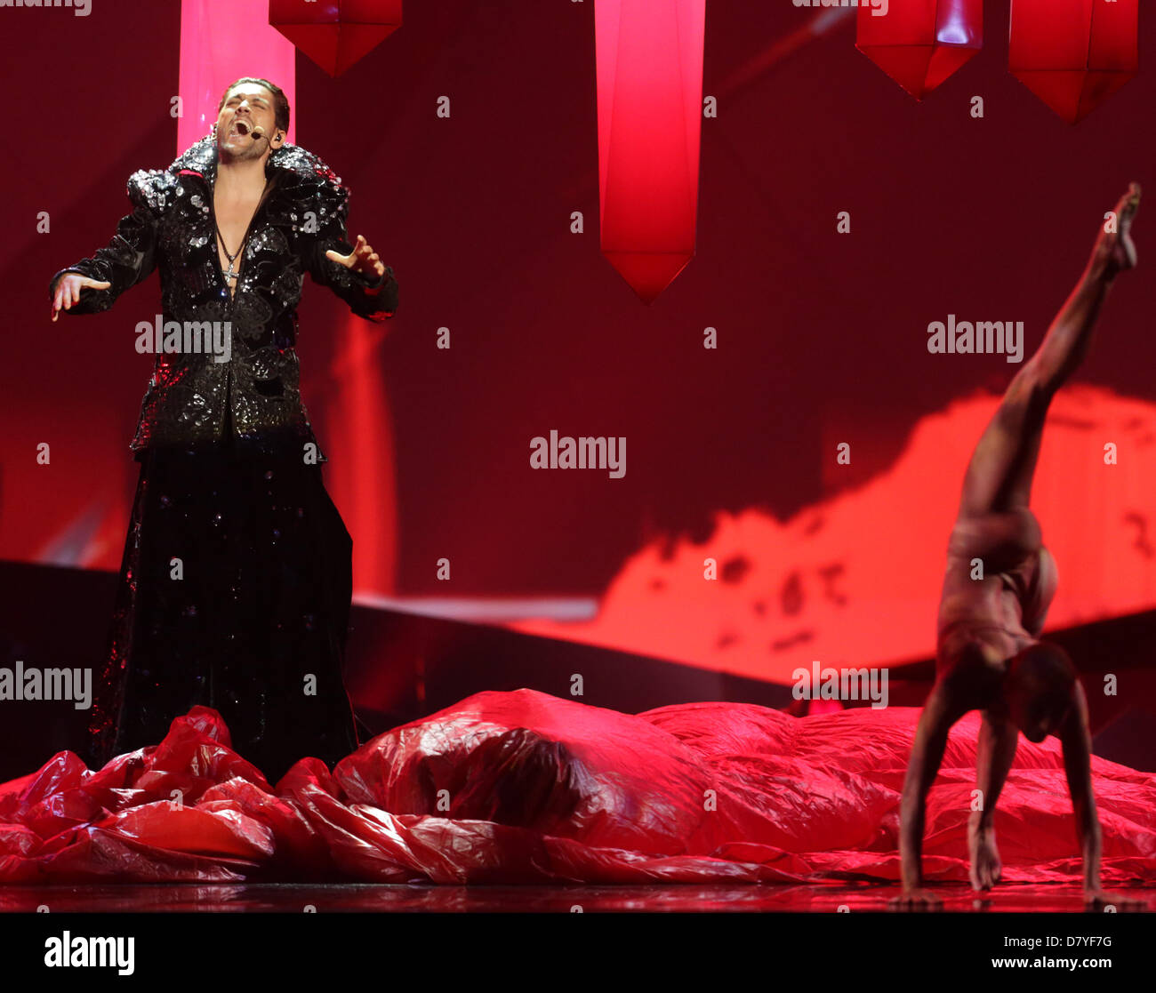 Singer Cezar representing Romania performing during the dress rehearsal ...