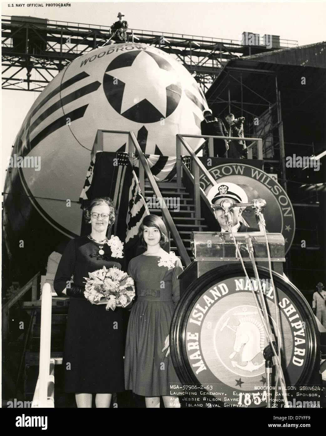 This image captures the launching ceremony of the USS Woodrow Wilson, a ...