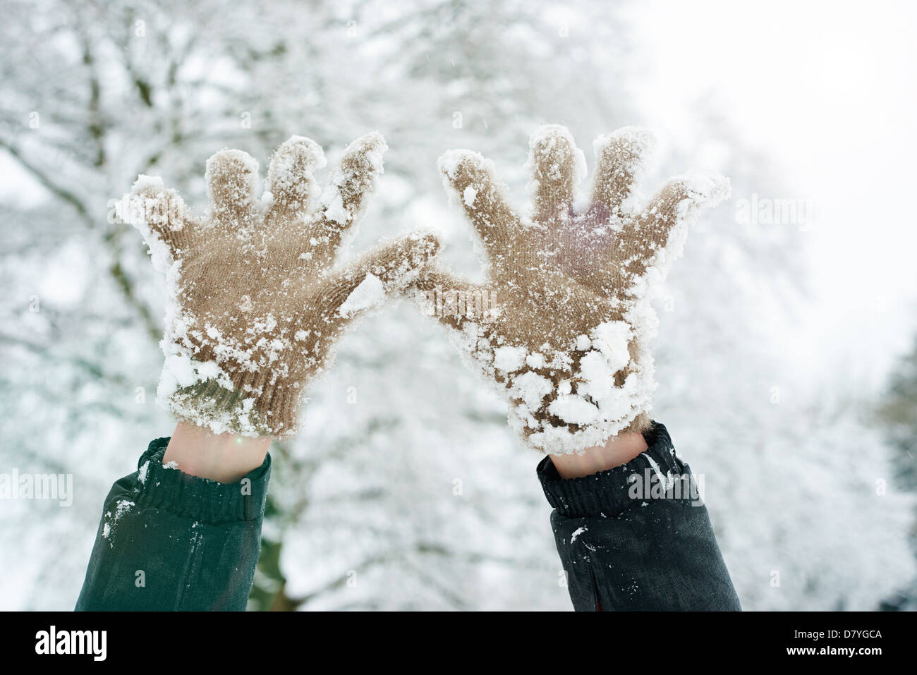 Close up of snowy gloves Stock Photo - Alamy