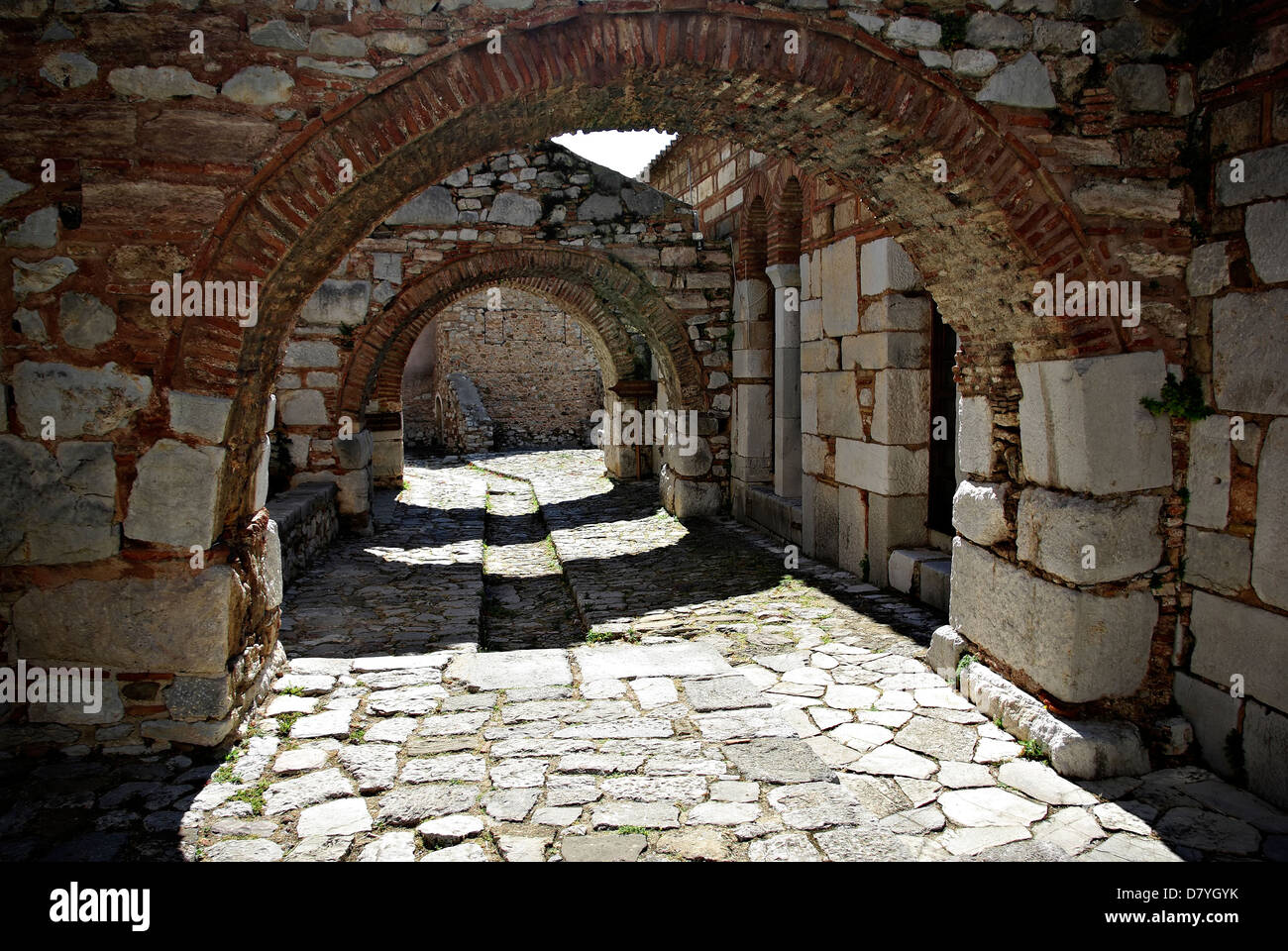 Shadow detail of medieval fortress, stone walls and entrance Stock ...