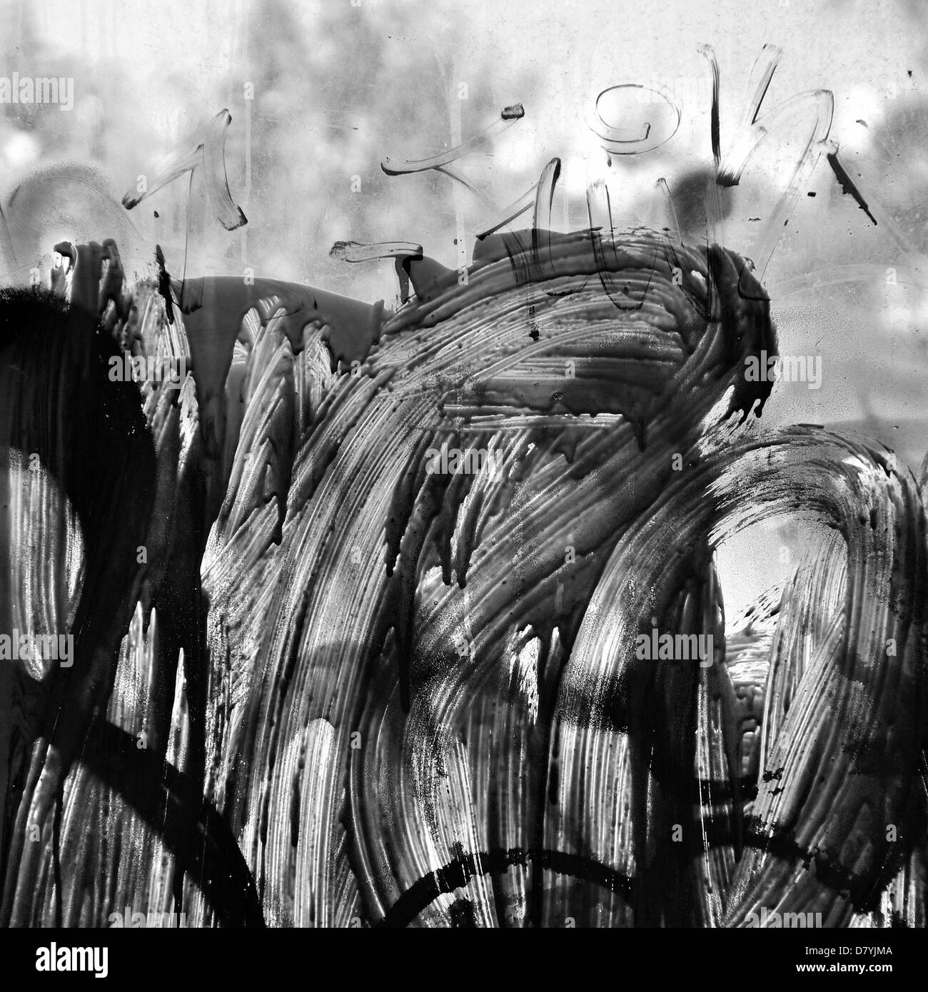 Smudged paint on glass abstract background. Black and white Stock Photo ...