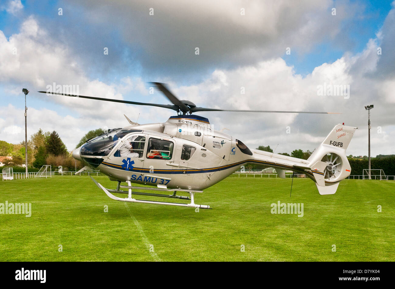 Eurocopter EC135 air ambulance taking-off - Indre-et-Loire, France ...