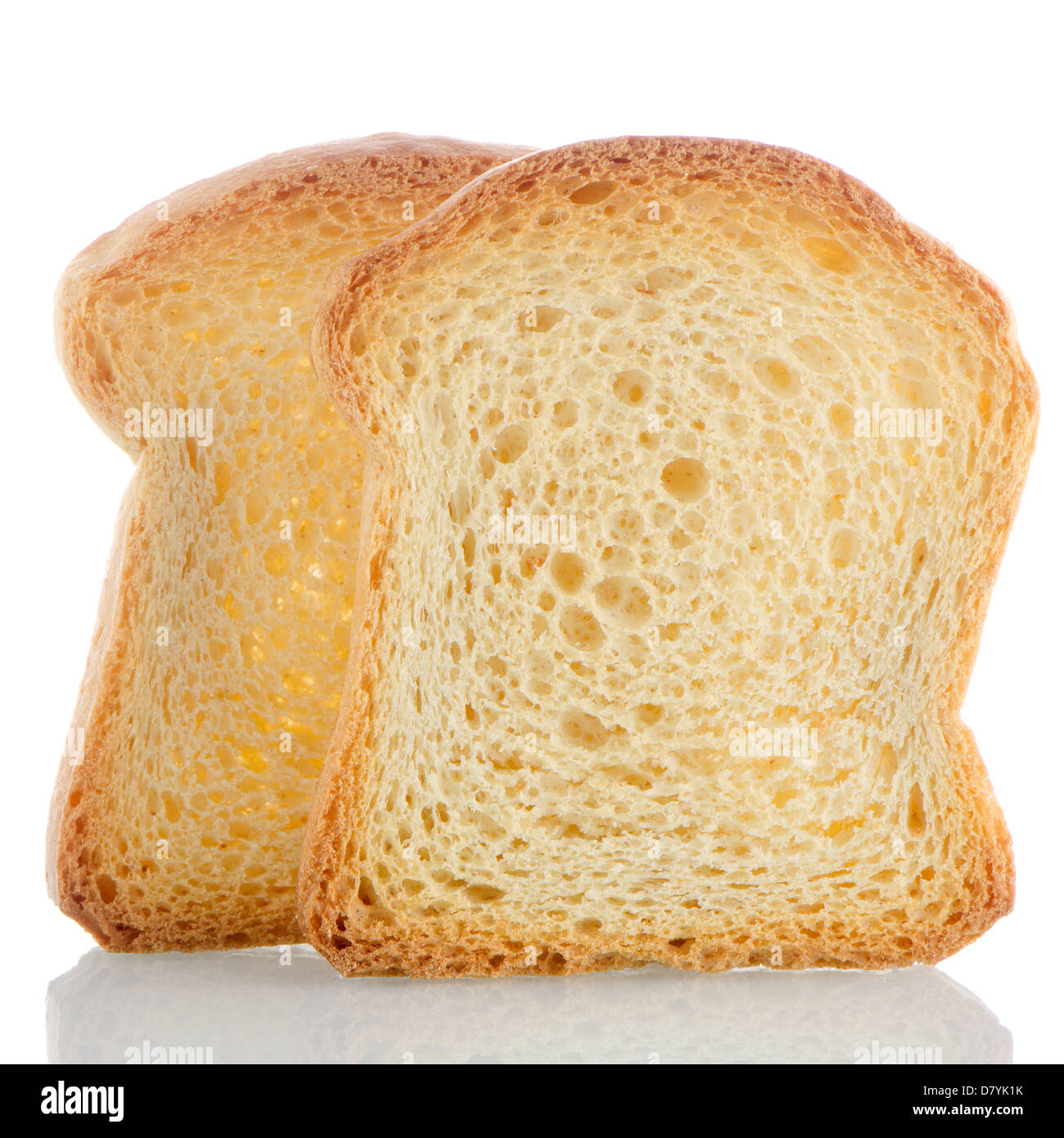 Two pieces of golden brown toast on white background Stock Photo - Alamy