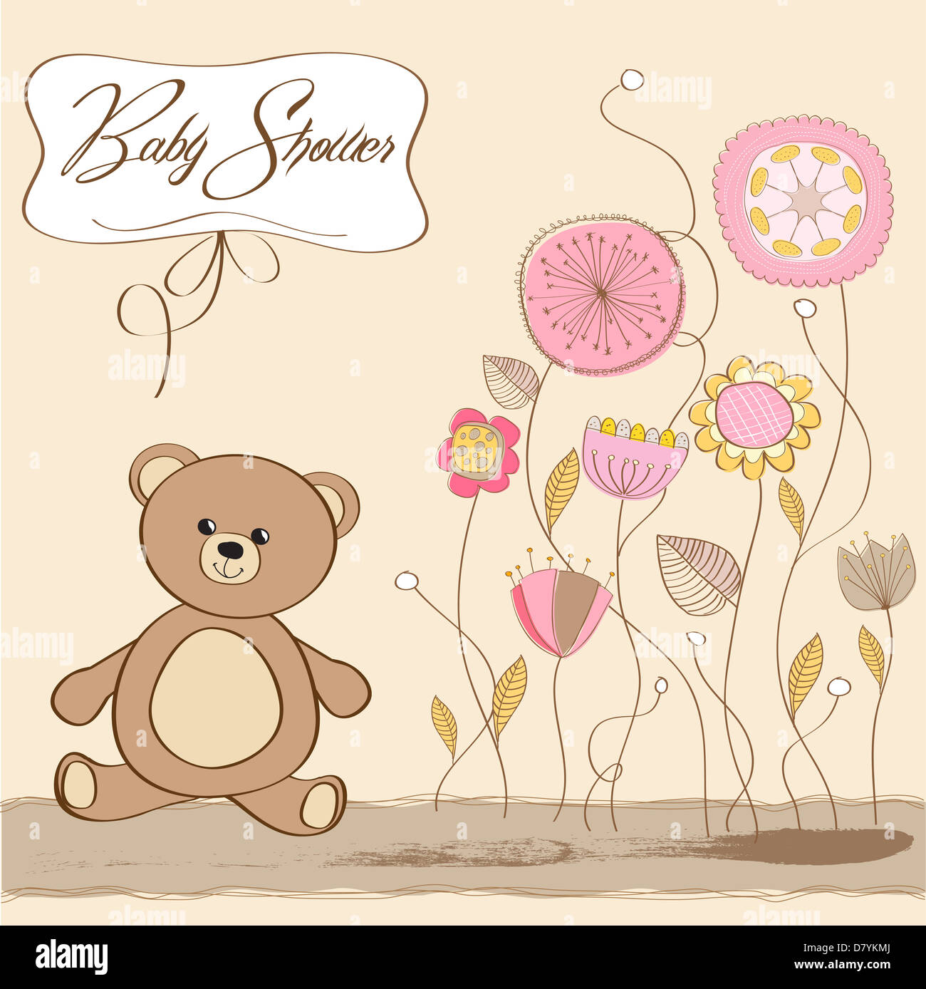 romantic baby girl announcement card with teddy bear Stock Photo - Alamy