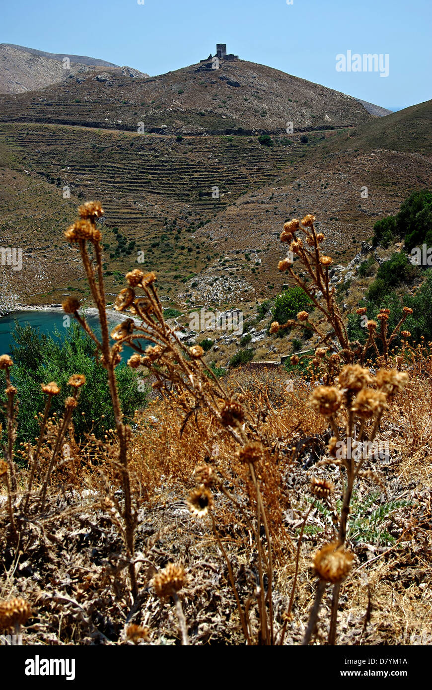 Panorama landscape of traditional old Greek village named Vathia at ...
