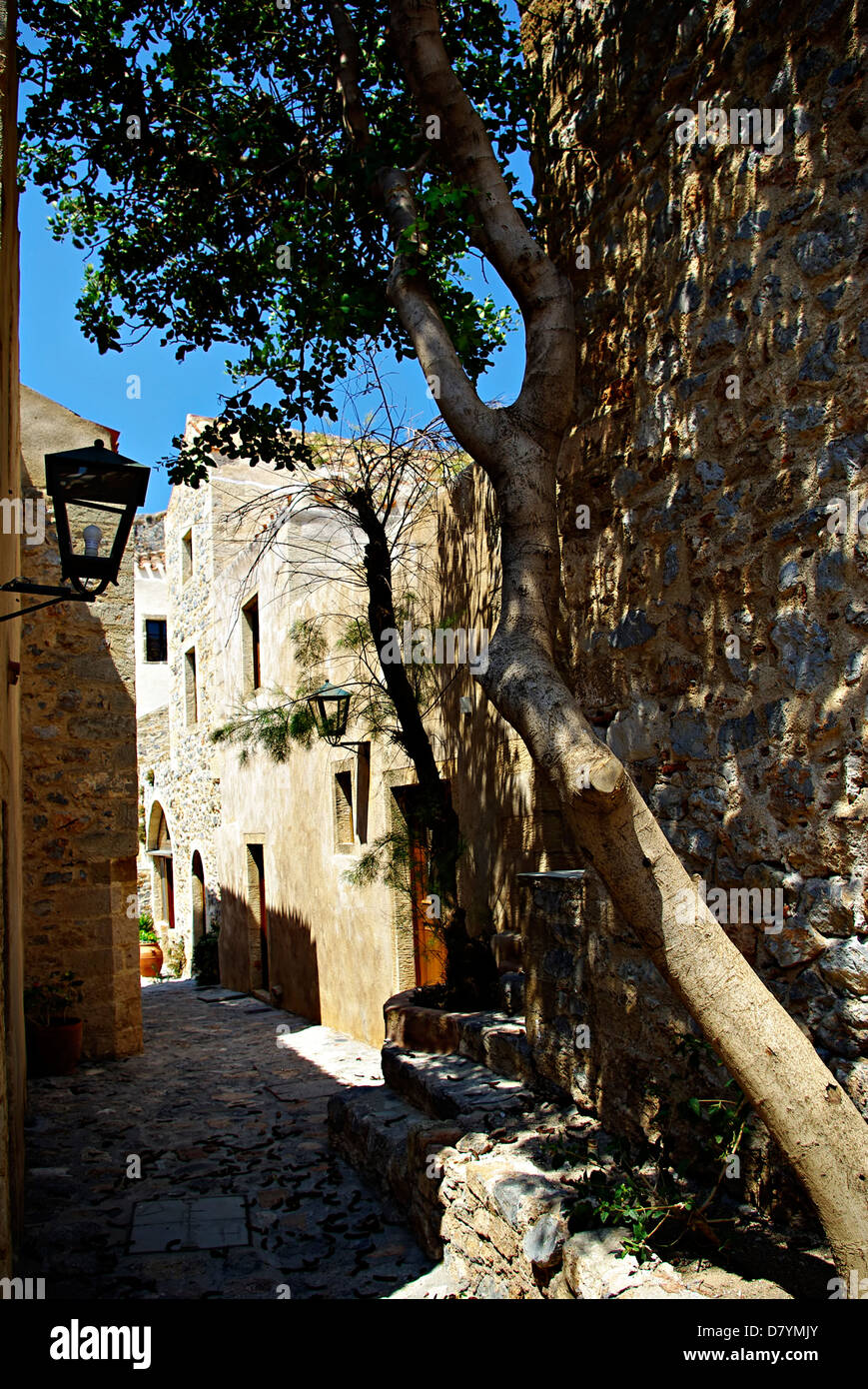Monemvasia is a powerful medieval fortress town in Greece located on a ...